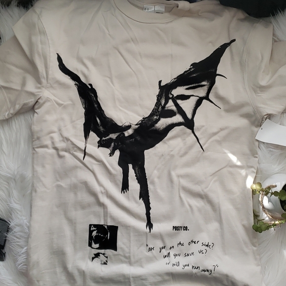 H&M | Shirts | Post Malone Posty Co Hm Dragon Bat Cream T Shirt | Poshmark